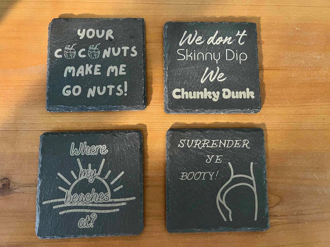 Four (4) Beach Themed Drink Coasters, Laser Engraved Slate Coasters ...
