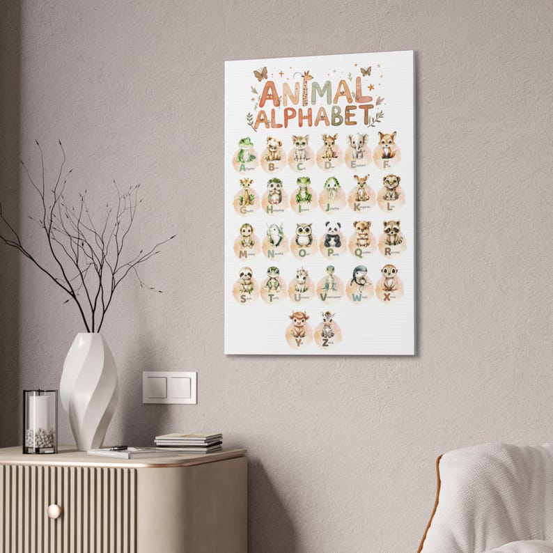 Animal Alphabet Canvas Wall Art | ABC Chart Print | Nursery, Classroom ...