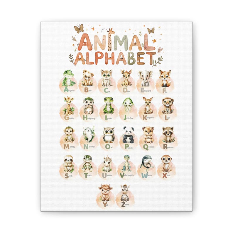 Animal Alphabet Canvas Wall Art | ABC Chart Print | Nursery, Classroom ...