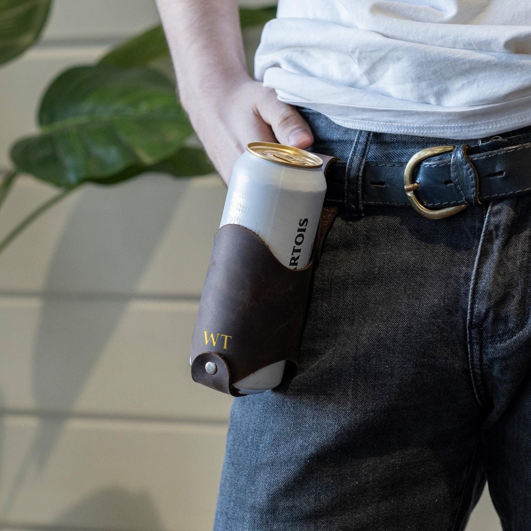 Leather Beer Can Holder, Beer Belt Holder, Personalized Can Holder ...