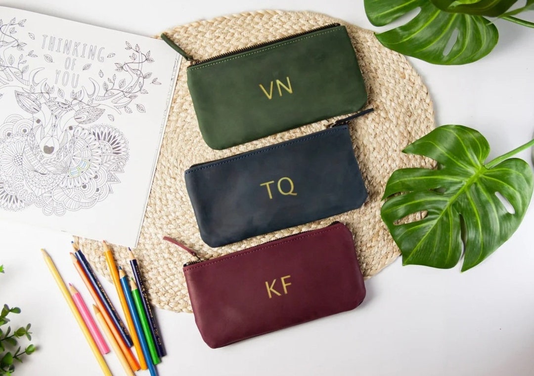 Personalized Leather Pencil Case, Leather Pencil Pouch, Handmade Pencil ...
