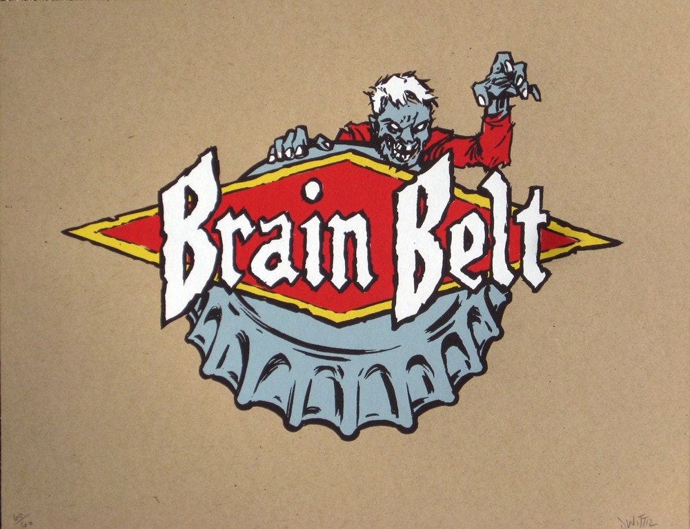 Brain Belt Zombie Beer Label Limited Edition Screenprint - Etsy