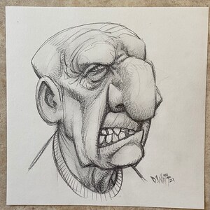 Grumpy Face Original Pencil Drawing - Etsy