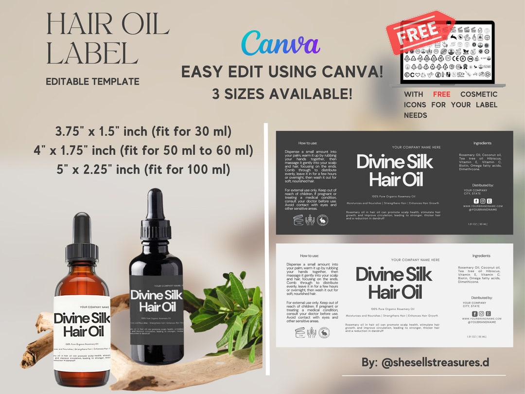 Printable Hair Oil Label, Essential Oil Label, Label for Bottles, Hair ...