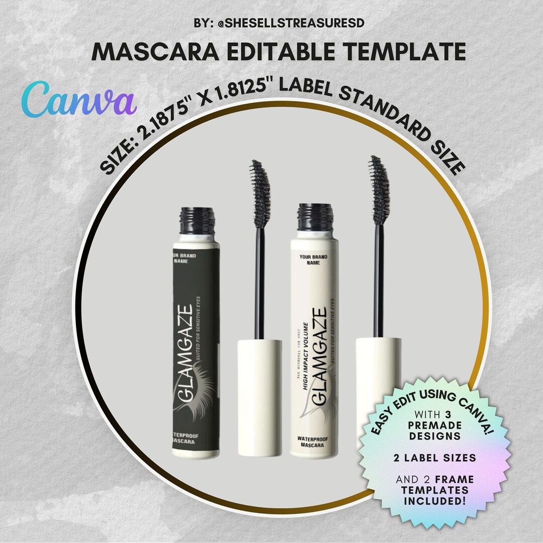 Mascara Label Template Editable 10ml Cosmetic Bottle Label Printable ...