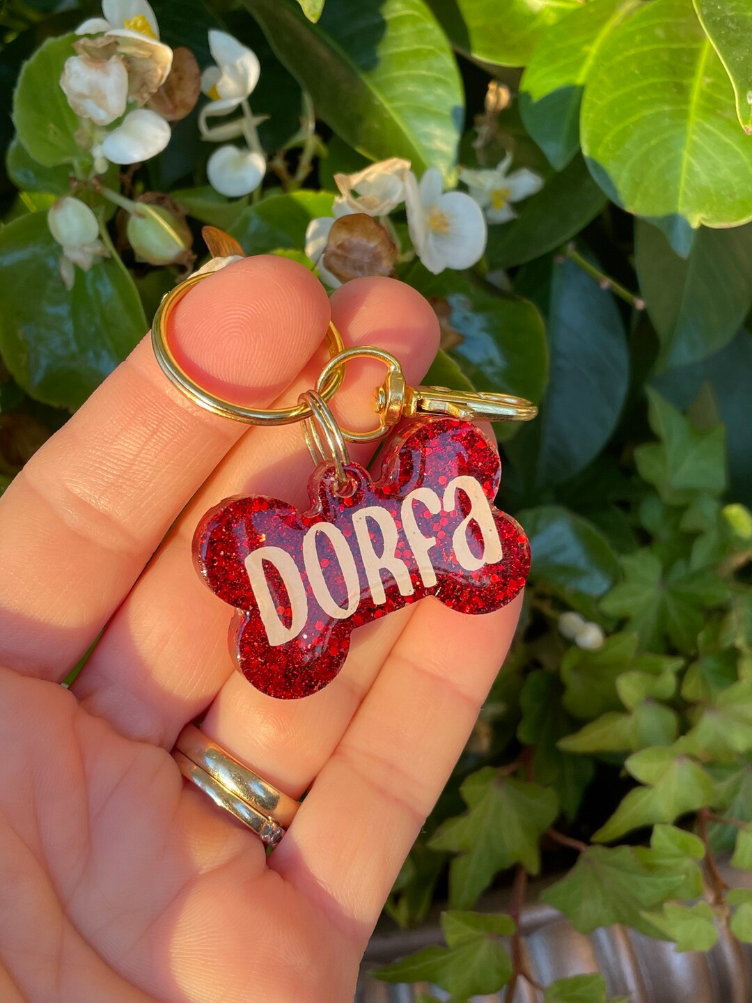 Red Glitter Dog Tag Personalized Custom Dog Tag Handmade Resin Dog Tag ...