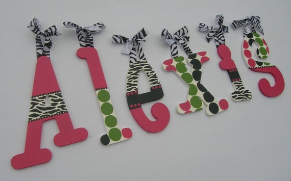 Items similar to Wooden Wall Letters - Hot Pink, Zebra print, and sage ...