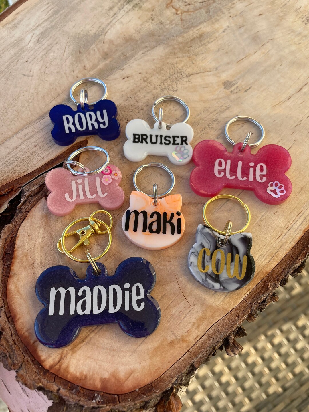 White Dog Tag Personalized Custom Dog Tag Handmade Resin Dog Tag Puppy ...