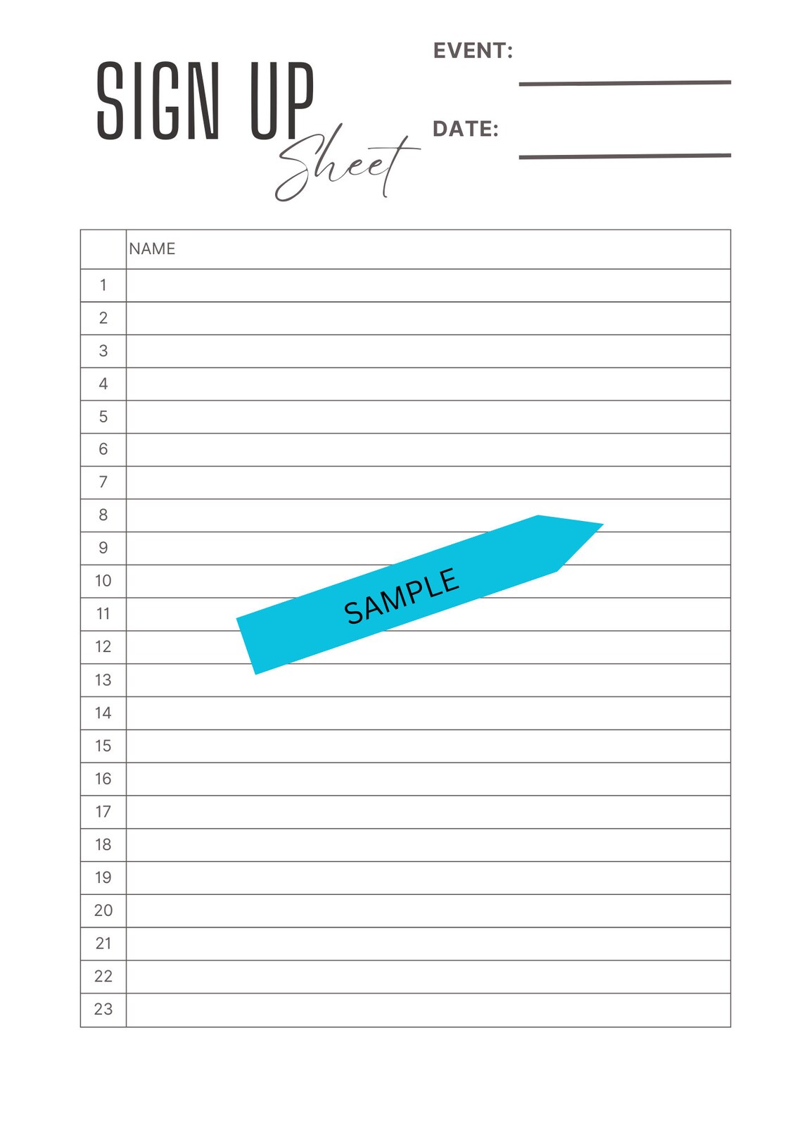 Blank/generic Sign up Sheet | Minimal Design | Instant Download - Etsy