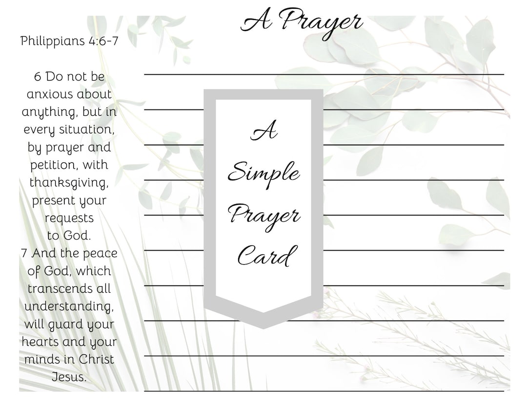 Simple Prayer Card | Printable PDF Prayer Request Card | Blank Lined ...