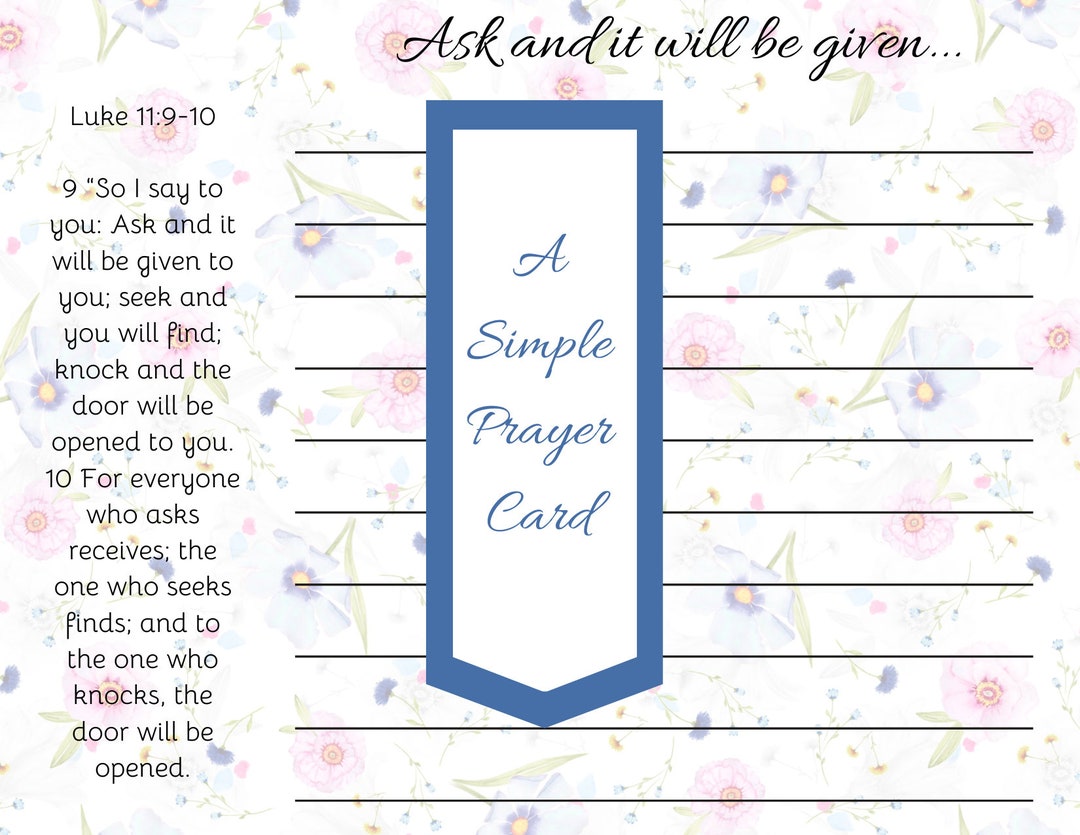 Simple Prayer Card | Printable Prayer Request Card | Note Card ...