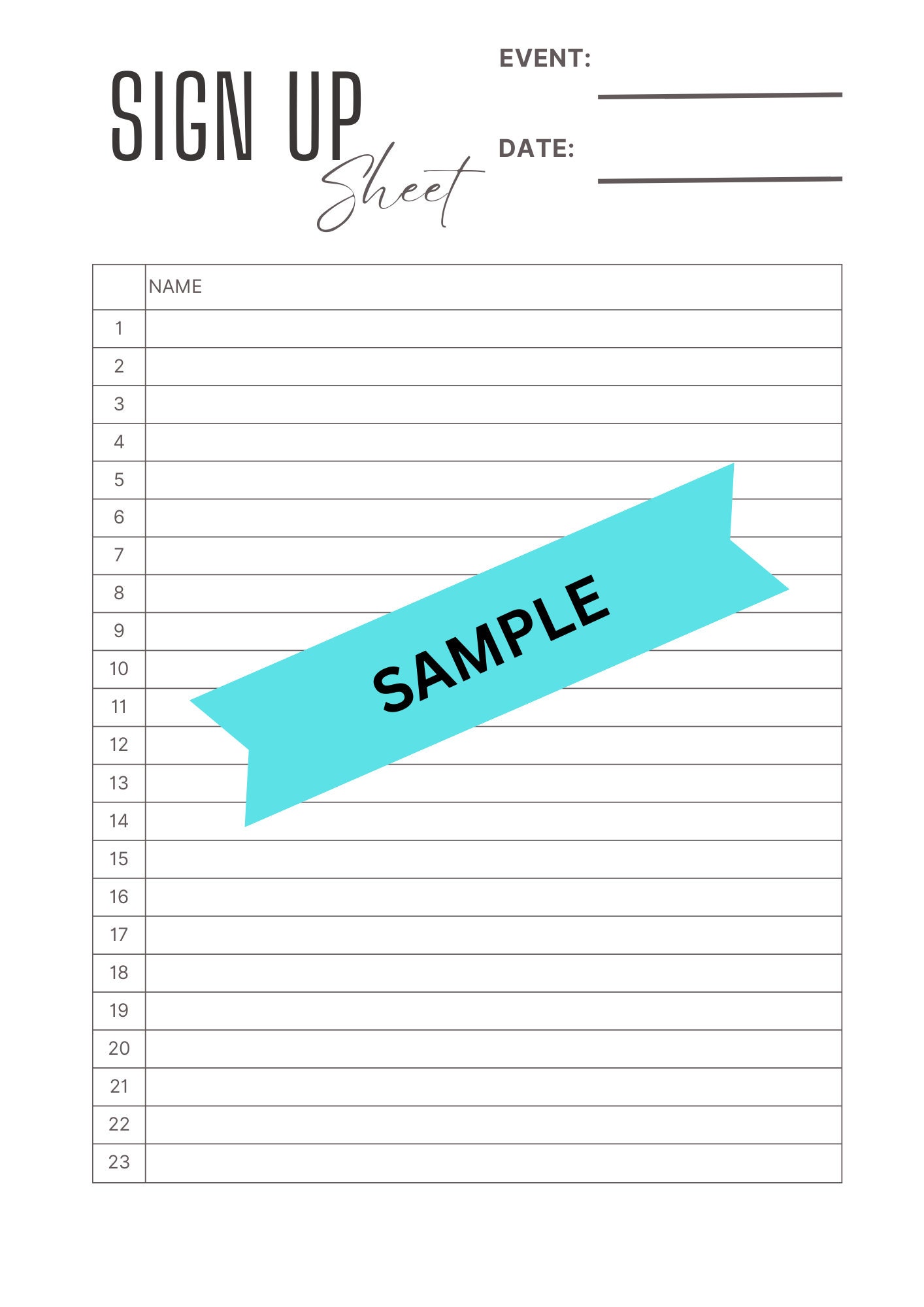 Blank/generic Sign up Sheet Minimal Design Instant Download - Etsy