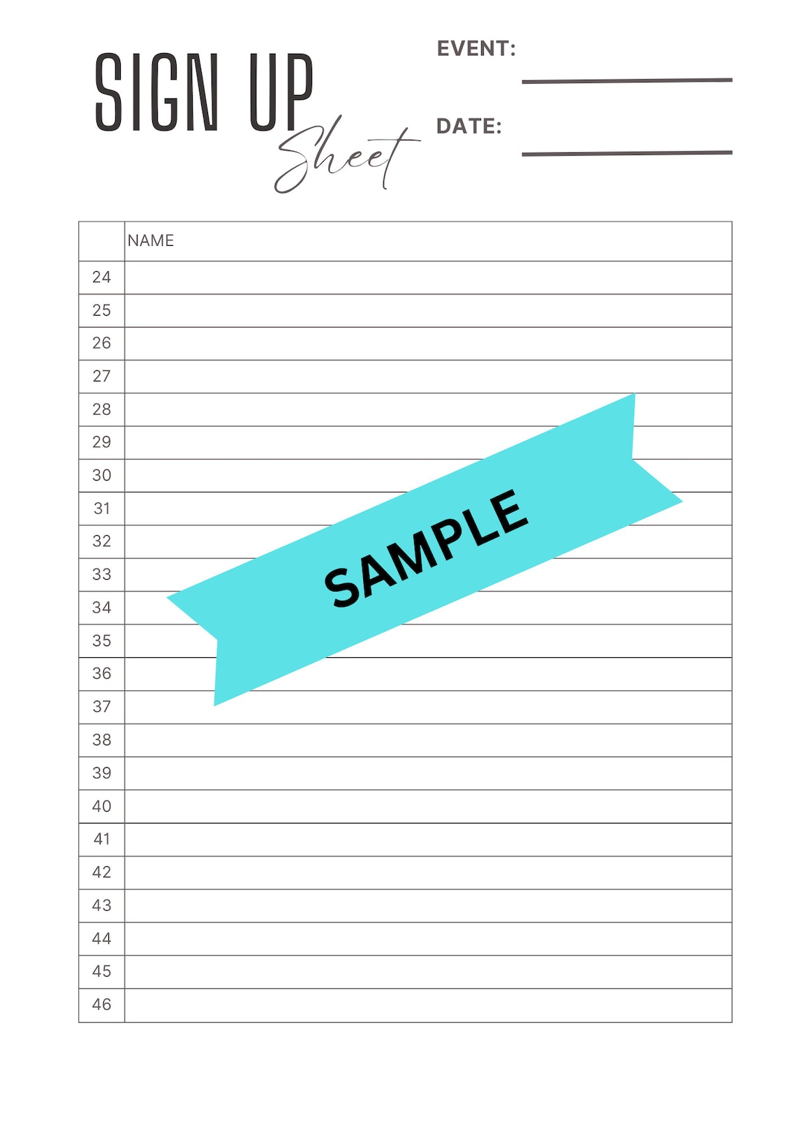 Blank/generic Sign up Sheet Minimal Design Instant Download - Etsy