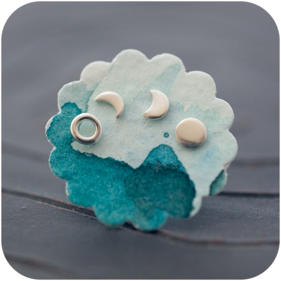 Micro Luna Earrings Set Tiny Moon Phases Sterling Silver - Etsy