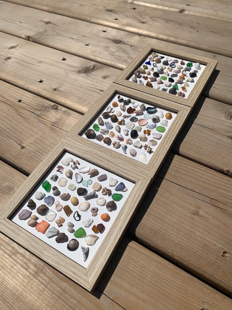 Mini Grids, Little Coastal Beach Treasures, Shell Art, Beach Decor ...