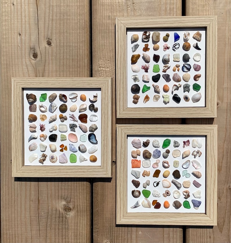 Mini Grids, Little Coastal Beach Treasures, Shell Art, Beach Decor ...