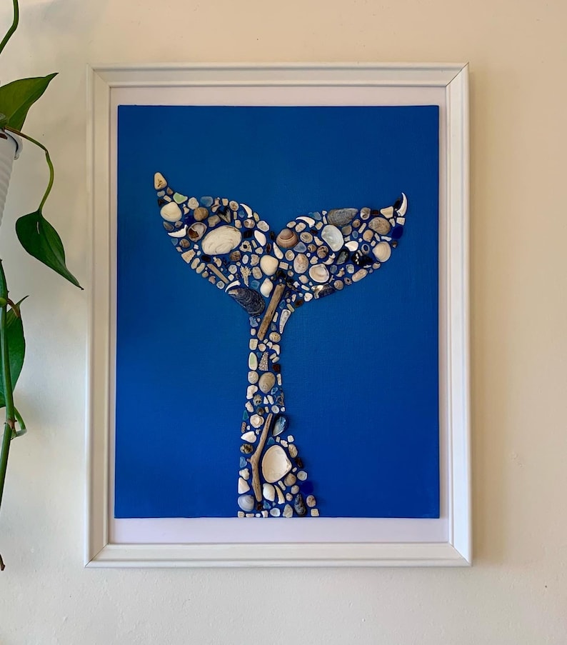 Coastal Whale Tail, Coastal Art, Shell Art, Beach Decor, Coastal Gift ...