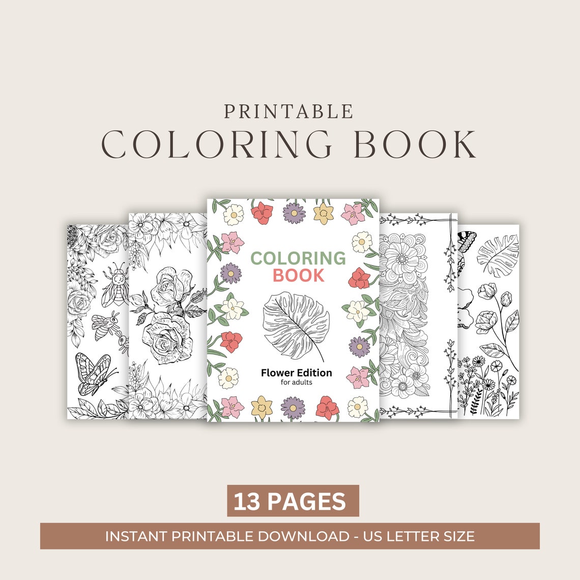 Flower Coloring Book- Digital Adult Printable PDF Instant Download ...