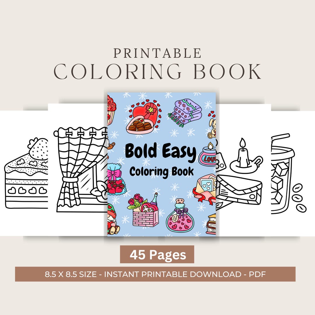 Bold and Easy Digital Coloring Book | 45 Printable Pages for Relaxing ...