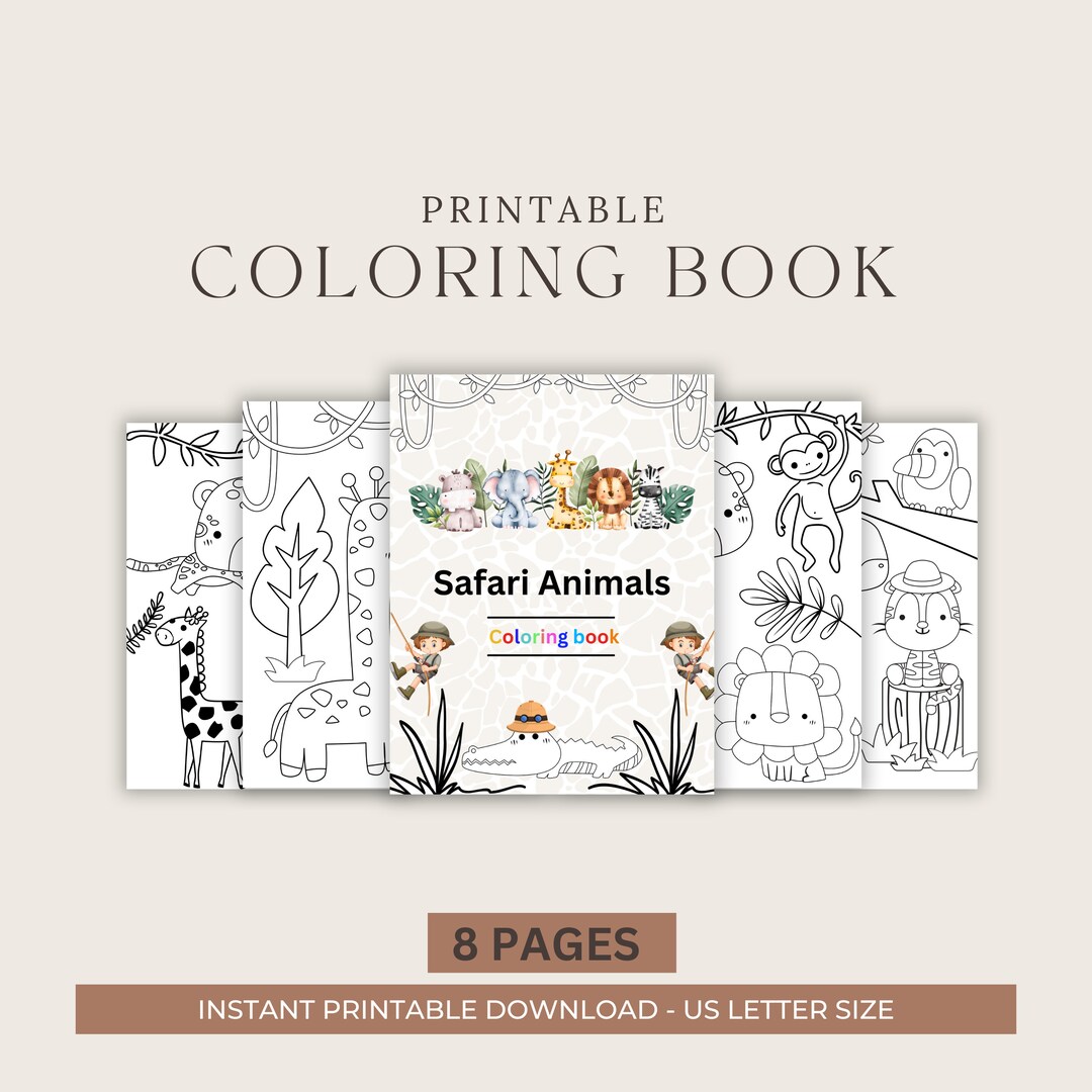 Safari Animals Colouring Book-instant Download, Digital Printable, 8 ...