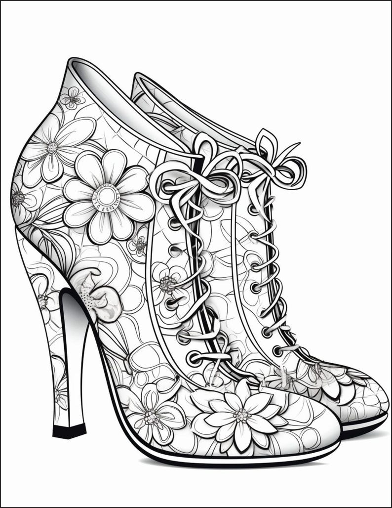 200-page Shoes Coloring Digital Book | Sneakers Footwear Designs for ...