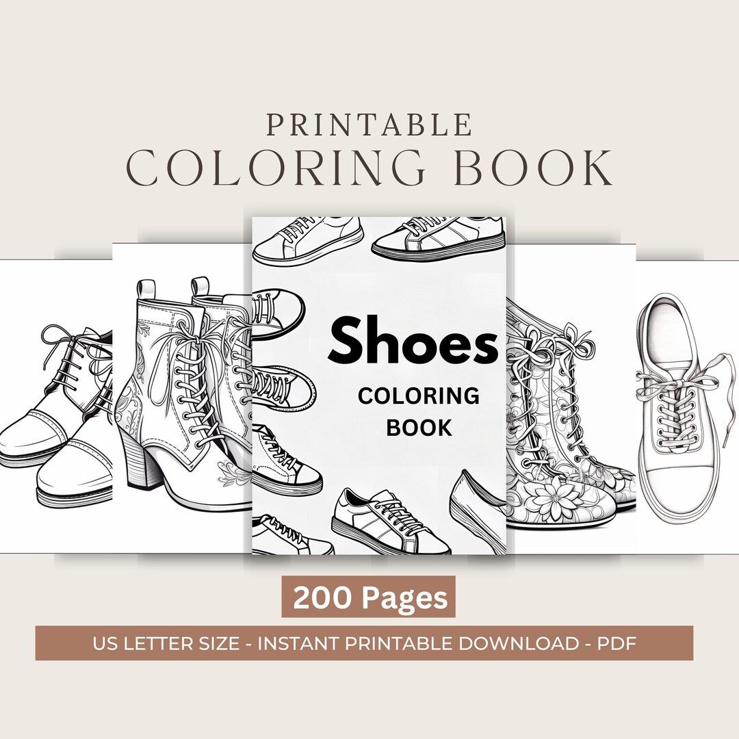 200-page Shoes Coloring Digital Book | Sneakers Footwear Designs for ...