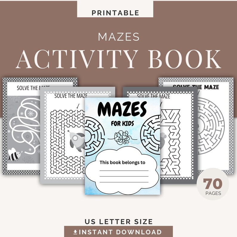 70 Mazes for Kids | Fun Printable Activity Book | Digital Maze Puzzle ...