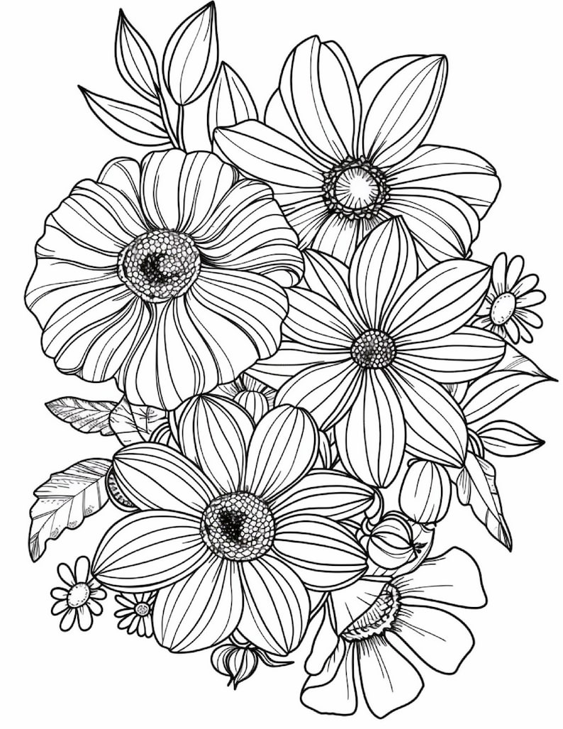 Printable Adult Flower Coloring Book | Stress Relief/relaxation ...