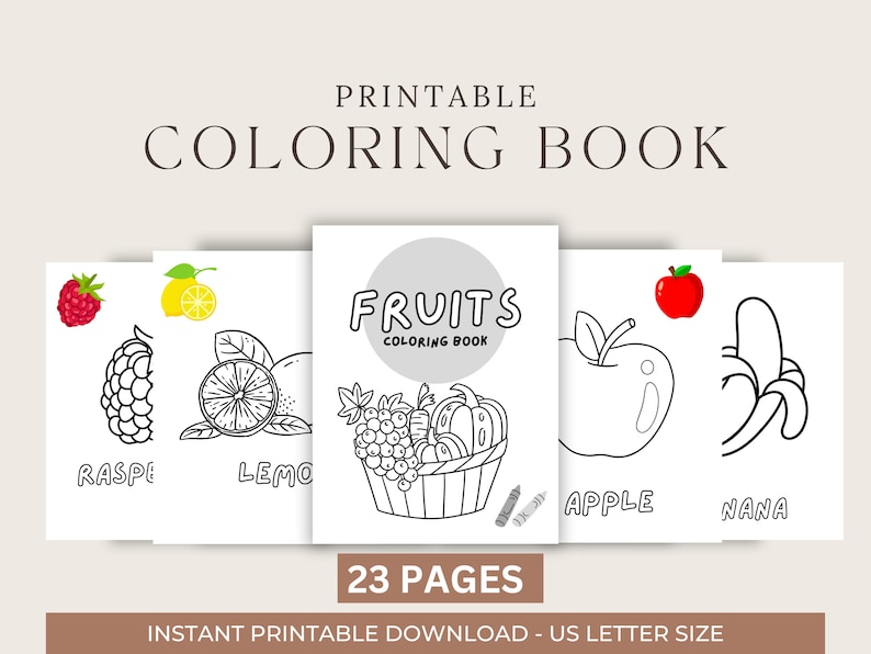Fruits Copy Color Coloring Pages- Digital ABC Pages, Preschool Activity ...