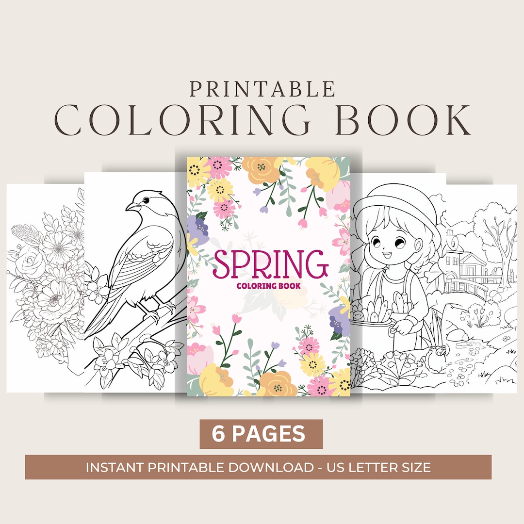 Stress Relief Spring Adult Coloring Page Book- Printable Floral ...