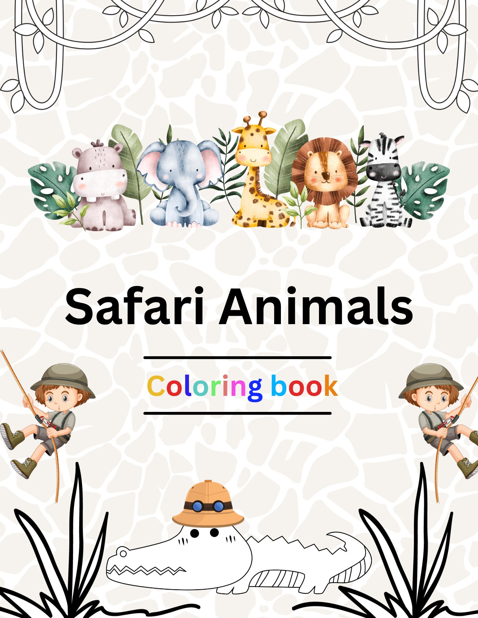 Safari Animals Colouring Book-instant Download, Digital Printable, 8 ...