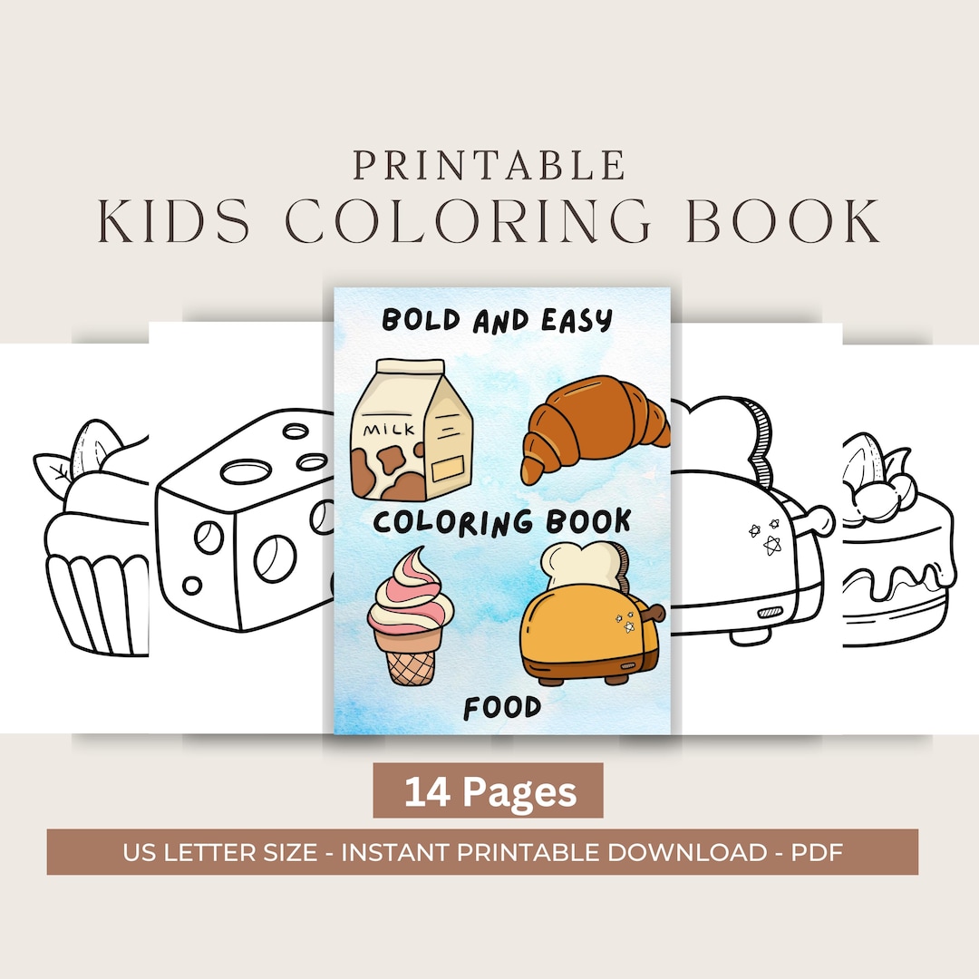 Bold & Easy Food Coloring Book for Kids | Fun Digital Activity Simple ...