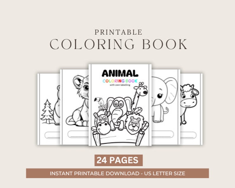 Name Animal Kids Coloring Book- Printable Instant Download Pages ...