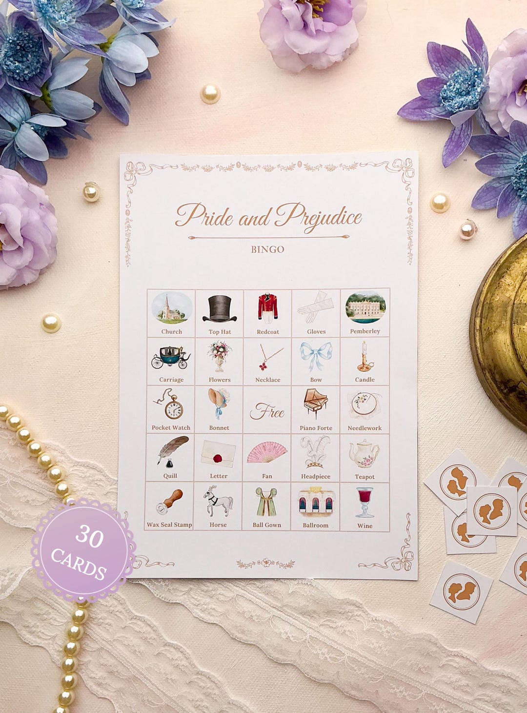 Pride and Prejudice Bingo 30 | Jane Austen Printable Bingo Cards ...