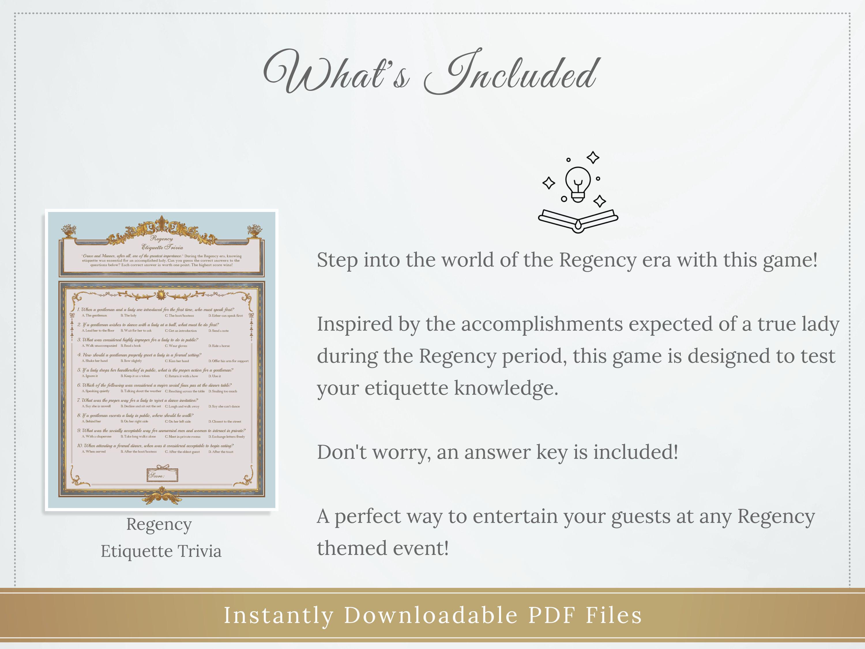 Regency Etiquette Trivia, Quiz | Bridgerton and Jane Austen Inspired ...