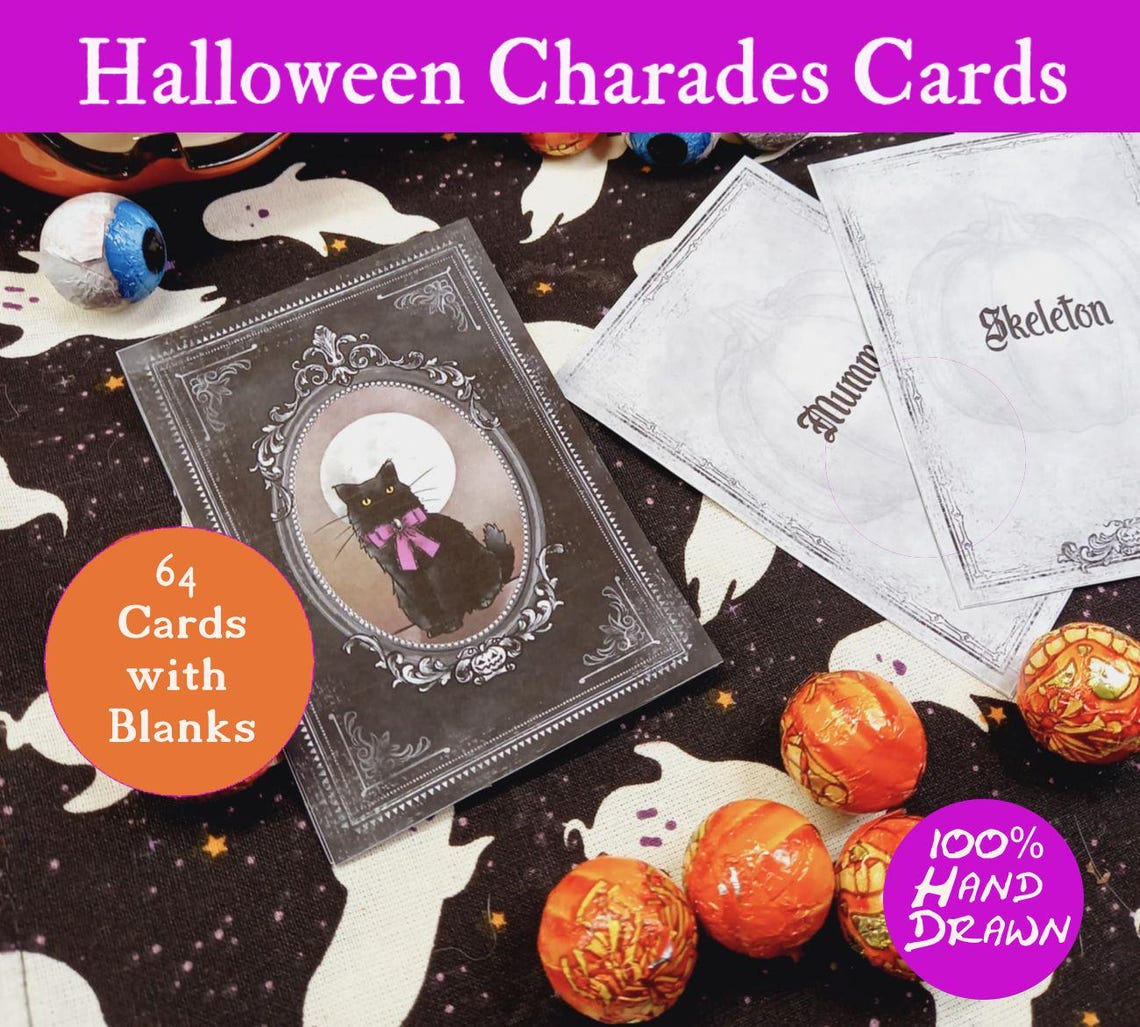 Halloween Charades for Adults, Teens and Kids 64 Custom Spooky Cards ...