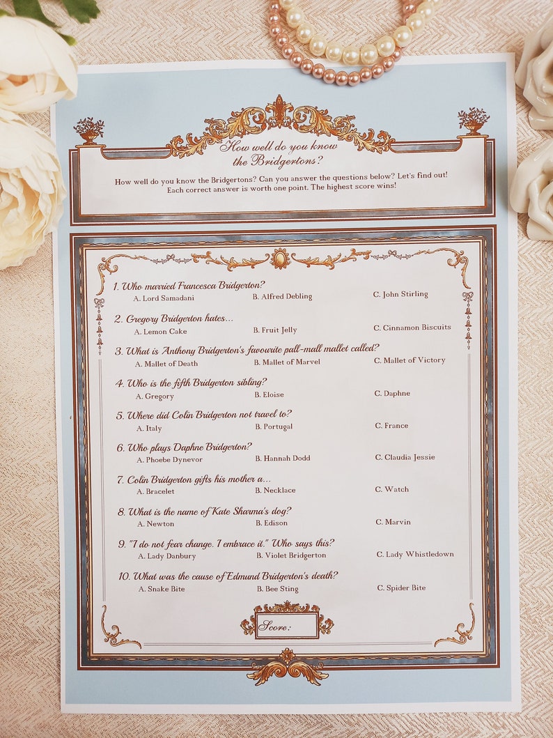 Bridgerton Inspired 4 Party Games Bundle/ Gossip, Quiz, Match, Dos and ...