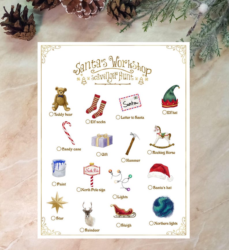 Christmas Scavenger Hunt Game | Santa's Workshop Themed | Printable ...