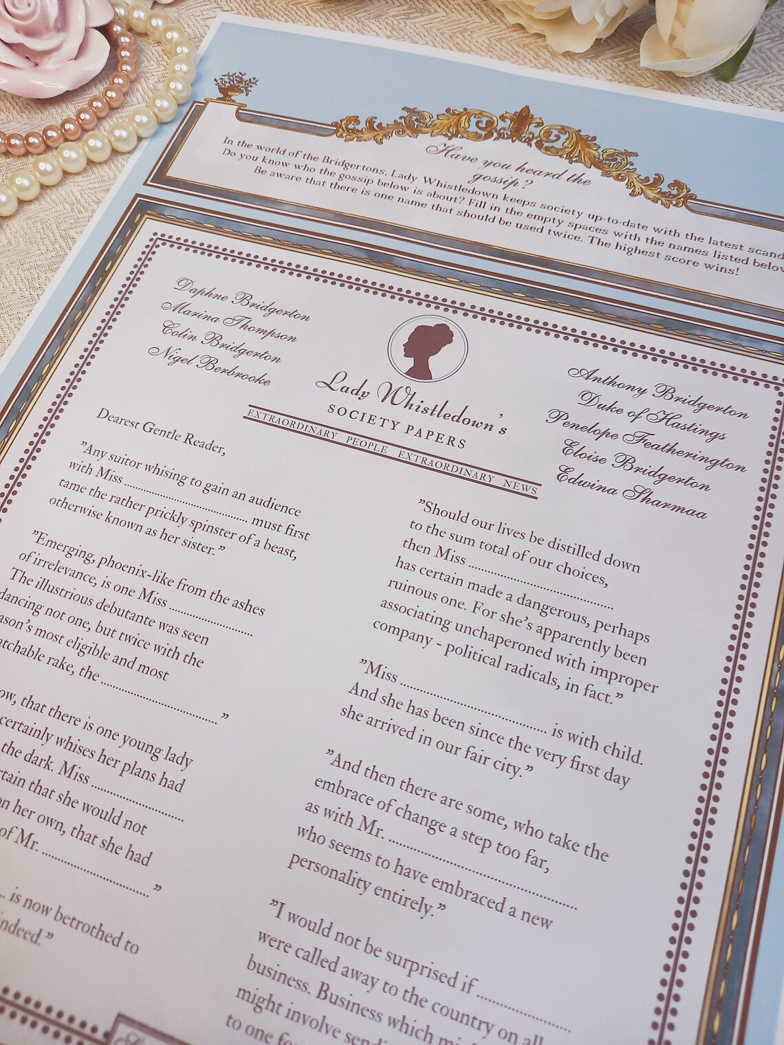 Bridgerton Inspired Gossip Game / Lady Whistledown Style Game - Etsy
