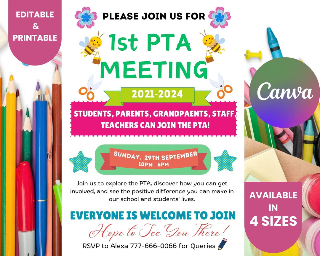 PTO PTA Meeting Flyer, Pto/pta Information Meeting Flyer, Editable ...