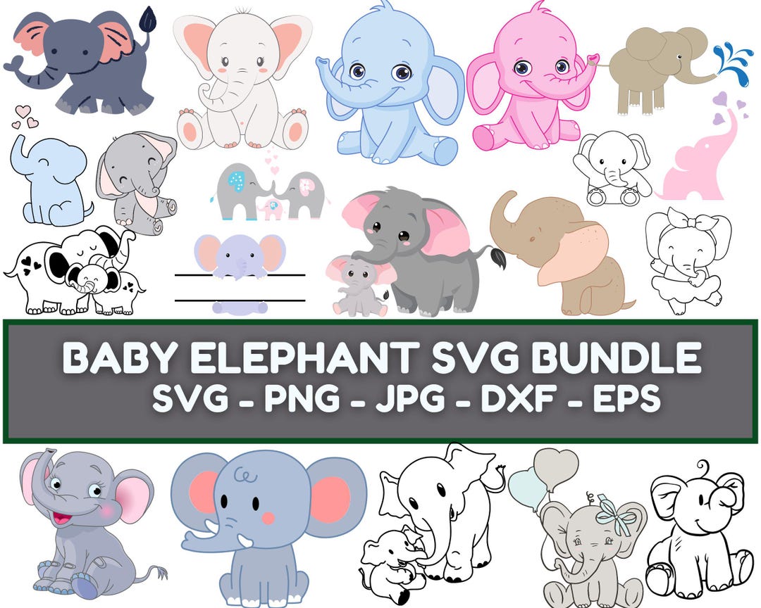 Baby Elephant SVG Bundle Cute Elephant Girl SVG Bundle Elephant Outline ...