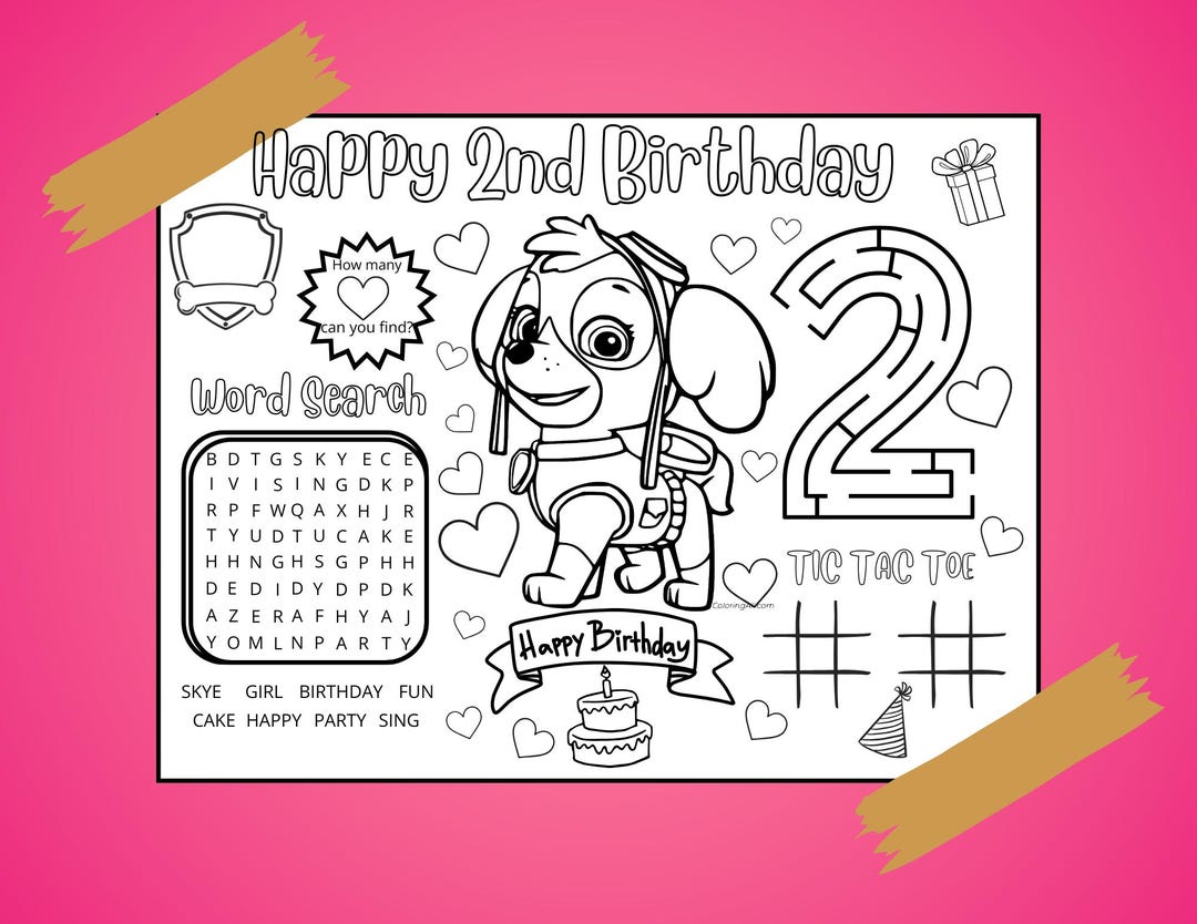 Skye Activity Sheet | 2nd, 3rd, 4th, 5th Birthday | Paw Patrol Theme ...