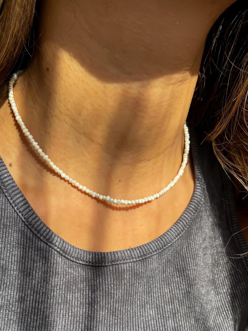 Delicate Seed Pearl Necklace,small Freshwater Pearl Choker, Tiny Pearl ...