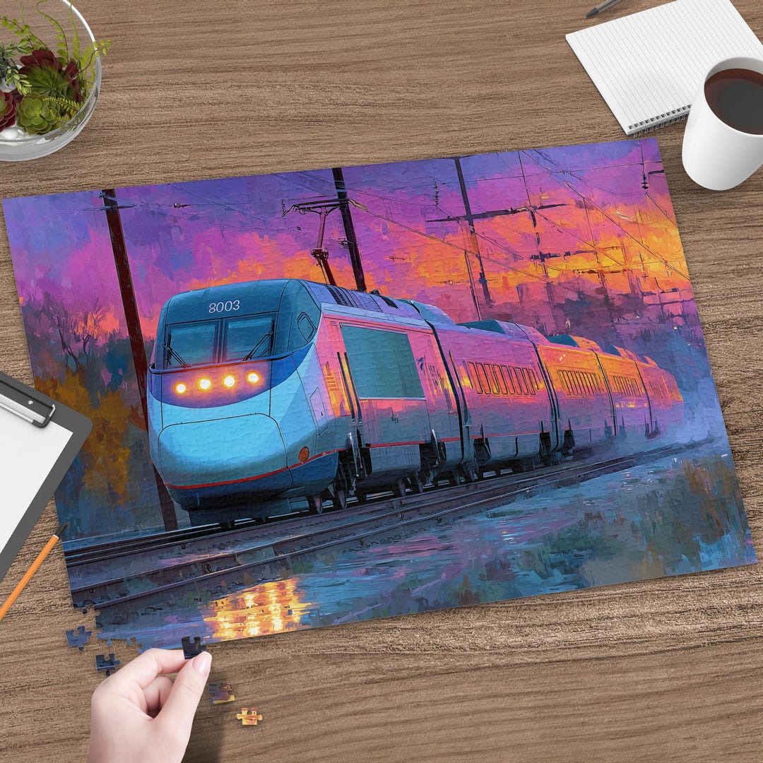 Train Art Jigsaw Puzzle | Railroad Engine Game - Etsy