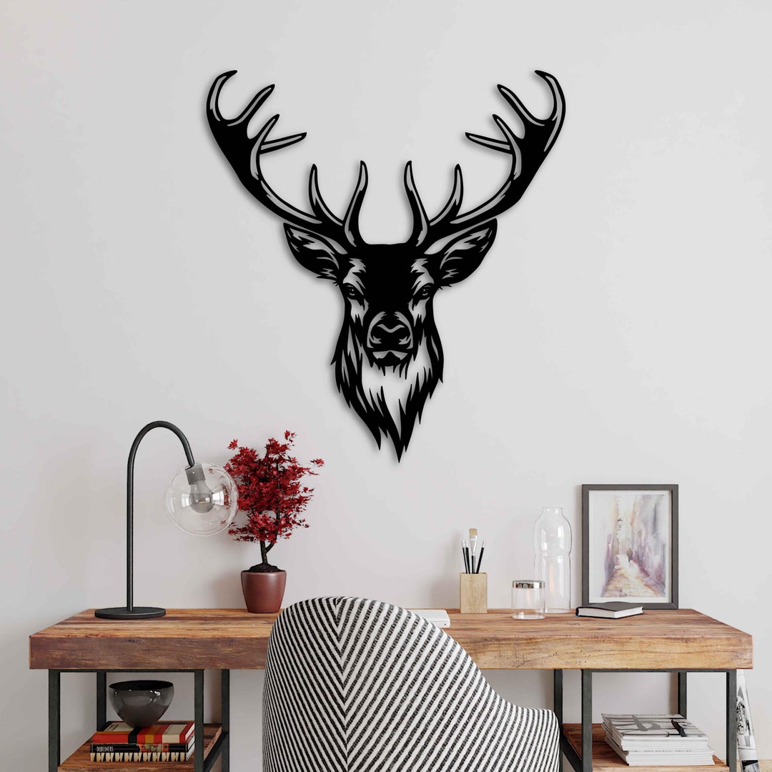 Deer Head Metal Wall Art, Deer Head With Antlers Wall Art, Wildlife ...