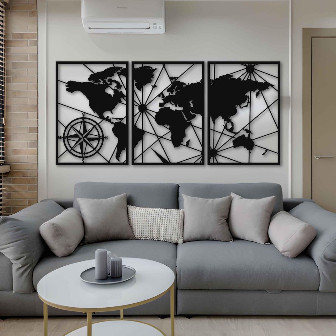 World Map Metal Wall Art, Modern Wall Decor, Metal Map Artwork, Stylish ...