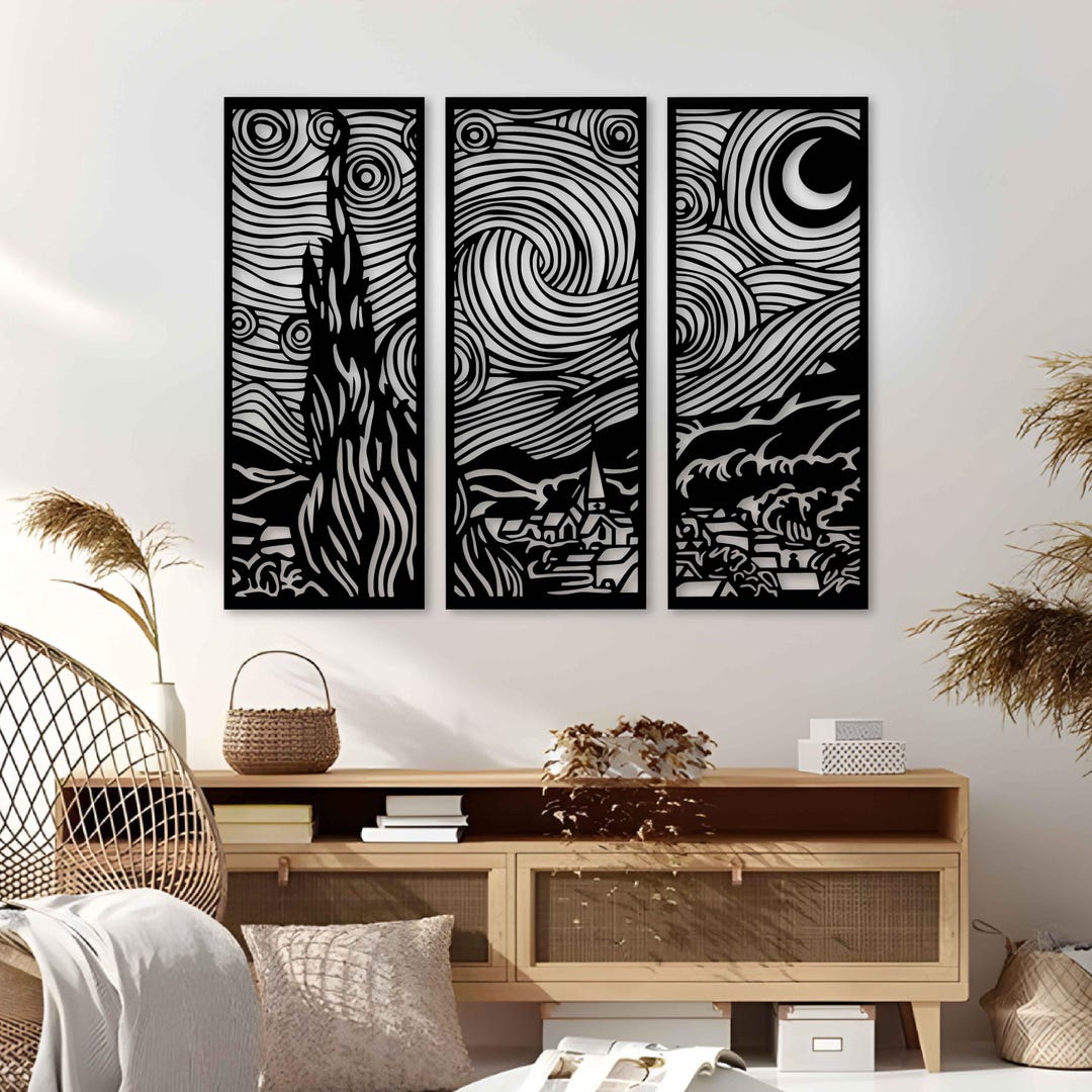 Starry Night Metal Wall Art, Van Gogh Wall Decor, Living Room Wall Art ...