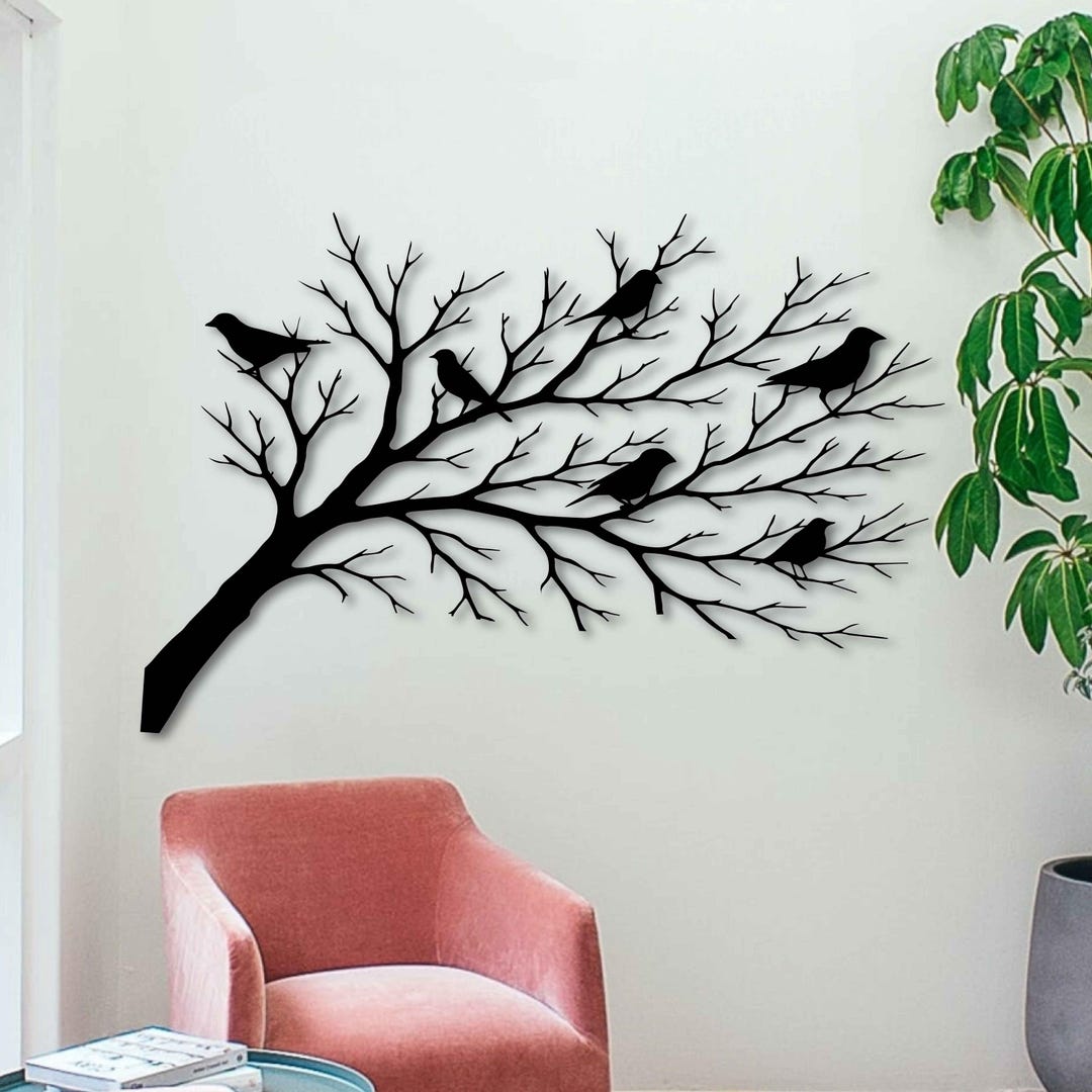 Birds on Tree Branch Metal Wall Art, Living Room Metal Birds Wall Art ...