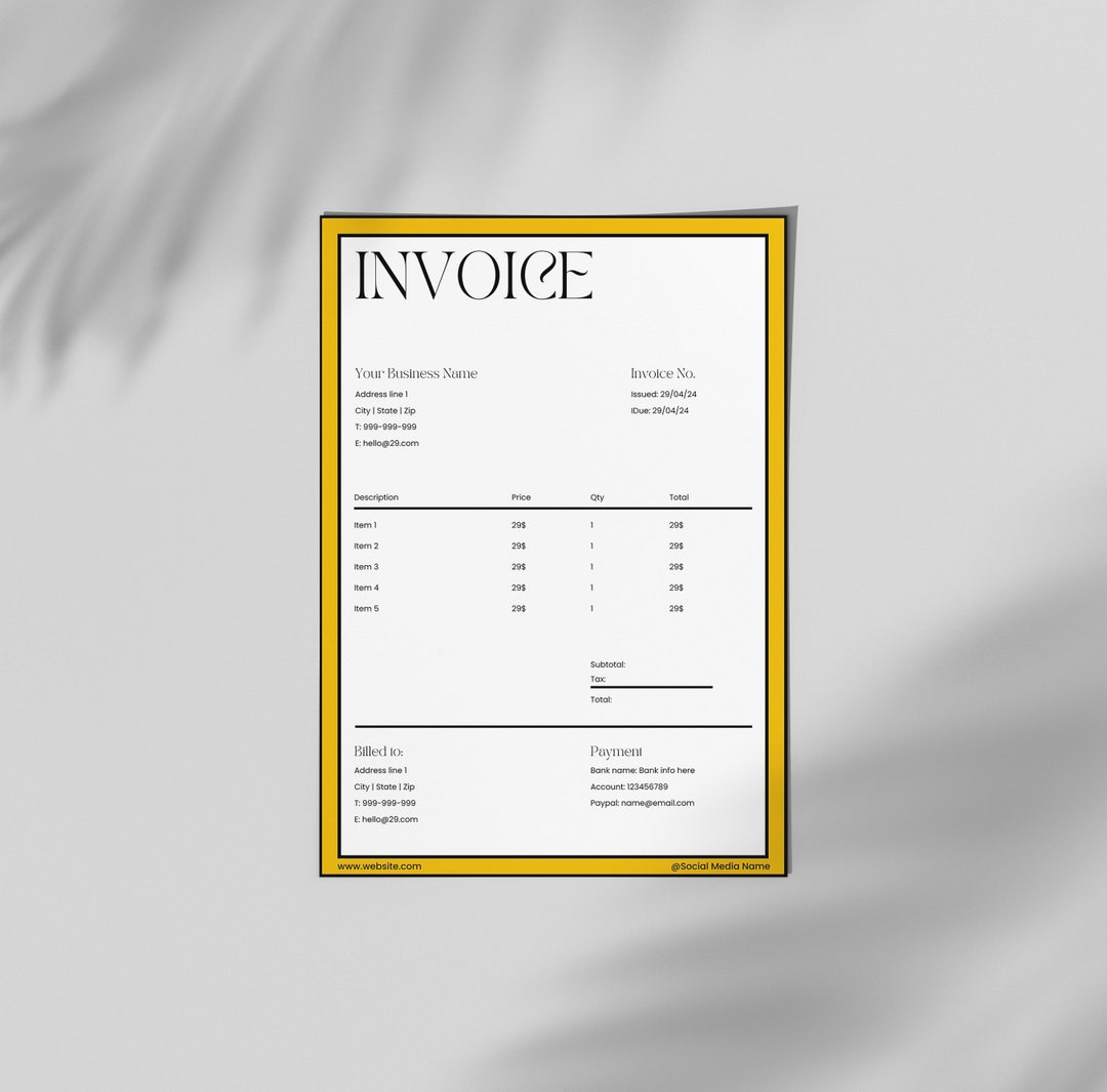 Minimal Invoice Template Canva, Printable Small Business Invoice ...