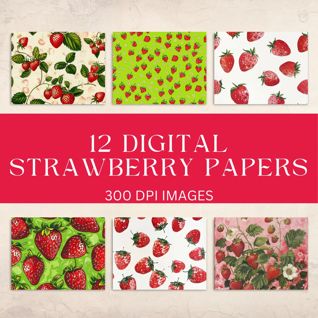 Strawberry Themed Digital Papers, Seamless Commercial Use, Instant ...